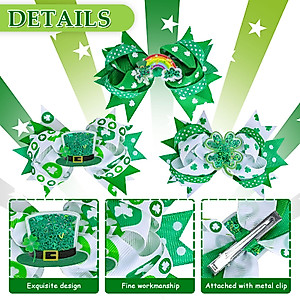 Whaline 3Pcs St. Patrick's Day Hair Bow Clips Shamrock Grosgrain Ribbon Bow Hair Pins Green White Clover Bow Alligator Hair Barrettes for Toddlers Girls Kids Irish Holiday Party Hair Accessories