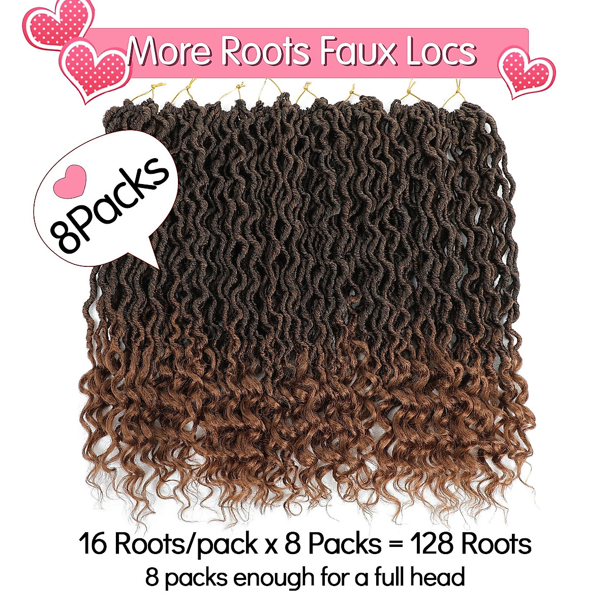 Karida Faux Locs Crochet Hair 18 Inch, 8 Packs Pre Looped Goddess Locs Crochet Hair, Wavy Crochet Faux Locs With Curly Ends, Boho Faux Locs Crochet Hair For Black Women (18 inch, T30#)