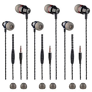 3 Packs Earbud Headphones with Remote & Microphone, findTop in Ear Earphone Brass Sound Noise Isolating Tangle Free for iOS and Android Smart Phones, Laptops