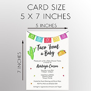 Taco Baby Shower Invitations Fiesta Sprinkle Gender Neutral Unisex Invite Taco Bout 'Bout a Baby Cactus Customizable Printed Personalized Cards (12 Count)