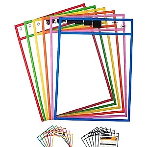 Mr. Pen- Dry Erase Pocket Sleeves, 10 x 14 Inch, 6 Pack, Colorful, Plastic ,Reusable, Clear, Classroom Sleeves
