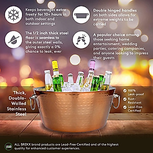 BREKX Insulated Rose Gold Double Walled Ice Bucket for Parties, Anchored Wine Bucket/Large Ice Bucket with Handles, Drink Cooler for Parties, 12 Quarts (3 Gallon)