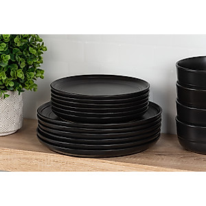 Double Line 10.5" Dinner Plate, Set of 6, Matte Black
