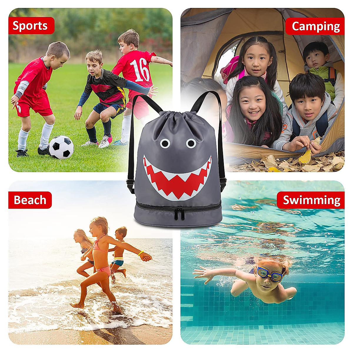 ZIXINZIYI Kids drawstring bag,Kids swim bag,Dry and wet storage bag for boys and girls,Kids sports beach camp backpack
