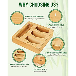 Ziplock Bag Storage Organizer for Kitchen Drawer, 4-in 1 Bamboo Food Baggie Holder, Compatible with Ziploc, Solimo, Glad, Hefty for Gallon, Quart, Sandwich, Snack & Freezer Gallon Variety Size Bag