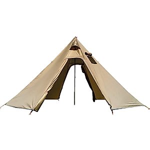 Ultralight 4 Person Tipi Hot Tent with Fire Retardant Stove Jack for Flue Pipes with 2 Doors Height 7.2FT