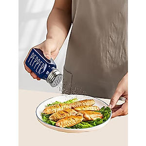 Salt And Pepper Shakers Set,Farmhouse Salt Shaker, Farmhouse Kitchen Decor, Blue Decor, Cute Salt Shaker,Modern Farmhouse Decor,Glass Salt And Pepper Shakers Set Letters No Rubbing Off(BLUE)