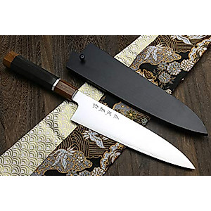Yoshihiro TM-Hayate ZDP189 Super High Carbon Stainless Steel Gyuto Knife Octagonal Ebony Wood Handle with Sterling Silver Ring (10.5'' (270mm))