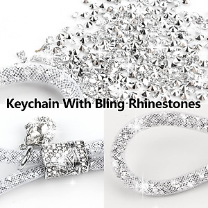 Fehlot Car Keychain for Women,Keychain Accessories With Bling Rhinestones,Car Key Chains Fashionable Glitter Key Ring (Bling key -White and Red)