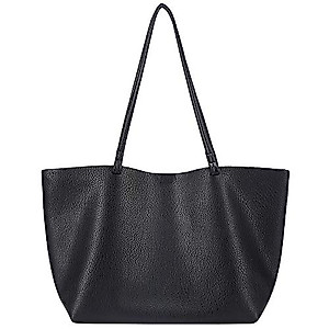 Women's Soft PU Leather Tote Shoulder Bag from HORSE&TIGER, Minimalist Litchi Texture Handbag (Black)