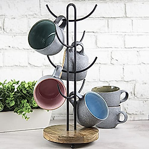 Tribello Coffee Mug Tree for Counter, Large Steady Coffee Cups & Tea Mug Tree Stand, Modern Farmhouse Kitchen Countertop Coffee Cup Holder - Large 8 Mug Holder