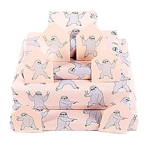 CENTRAL 23 - Cool Wrapping Paper for Boys - Dancing Sloths - Blue - 6 Gift Wrap Sheets - Men Women Girls Teenage - Recyclable