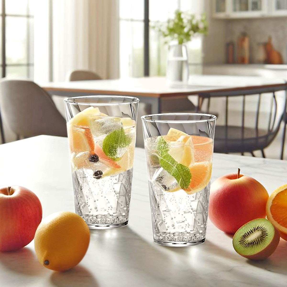 Amazing Abby - Glacier - 18-Ounce Plastic Tumblers (Set of 8), Plastic Drinking Glasses, All-Clear Reusable Plastic Cups, Stackable, BPA-Free, Shatter-Proof, Dishwasher-Safe