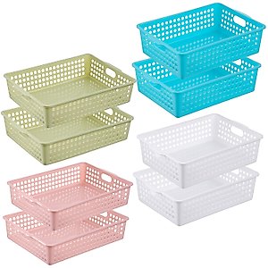 8 Pack Plastic Baskets with Handles, Colorful Paper Baskets for Organizing, Classroom Storage Baskets for Home Office School
