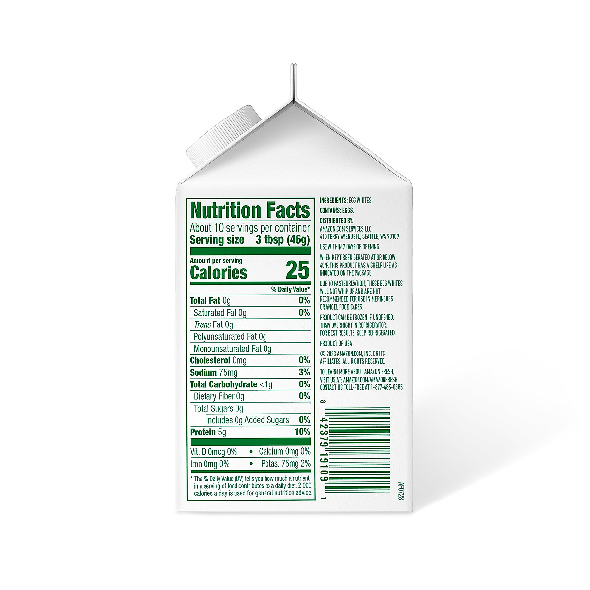 Amazon Fresh, Cage Free Liquid Egg Whites, 16 Fl Oz (Previously Happy Belly, Packaging May Vary)