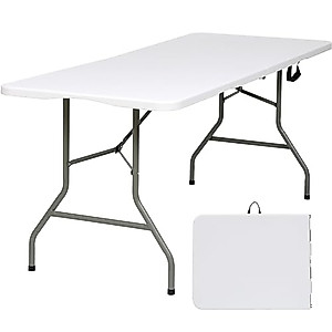 Fenbeli Folding Tables 6ft Plastic Foldable Table Heavy Duty Lightweight Folding Table Fold in Half with Handle for Outdoor & Indoor Party Dining Camping Wedding BBQ Catering
