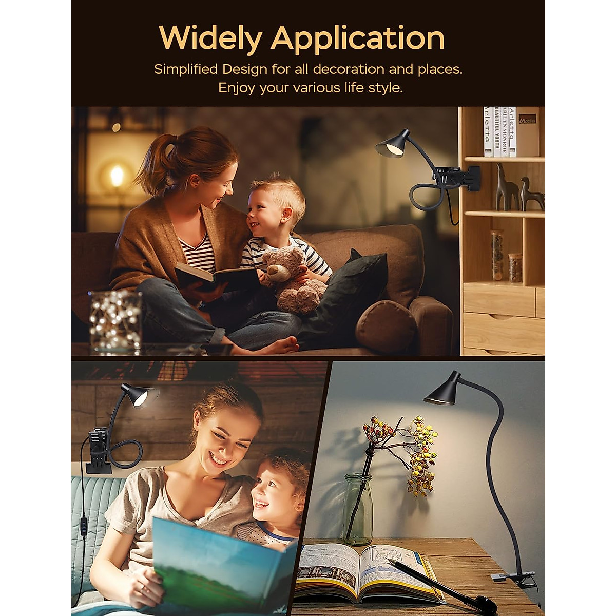 LiFMIRA Clip on Light USB Reading Light 3 Color Modes 10 Brightness Levels Eye Care Clamp Light Flexible Gooseneck Dimmable Reading Lamp Clip on Lamp for Bed Headboard Desk Bedside Dorm (Black)