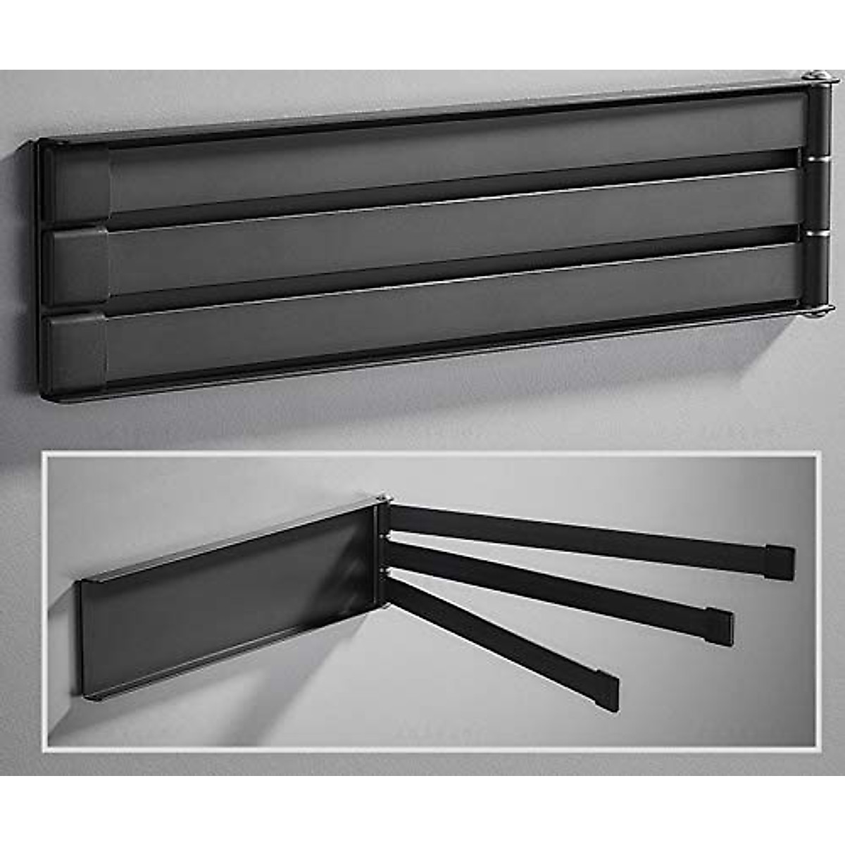 Wall Mounted Towel Bar Swivel with 3-Arm Swing Towel Holder for Bathroom Kitchen Storage （Black）