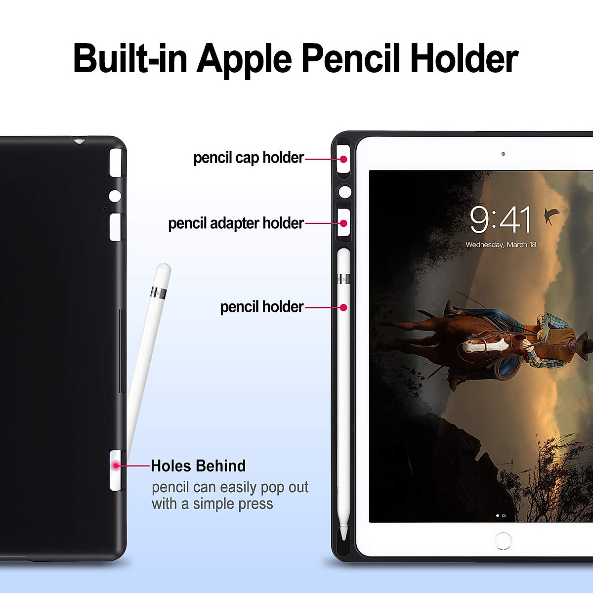 DTH-PANDA iPad Air 3rd Generation Case, iPad Pro 10.5 Inch 2019/2017 Cover, with Apple Pencil Holder, PU Leather with Pocket, Auto Sleep/Wake Function (Crow Black)