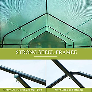 AVAWING Large Outdoor Greenhouse, 15x7x7 ft Walk in Greenhouse Tunnel with Heavy Duty Galvanized Steel Frame, Zippered Door & 8 Roll-up Windows Green Houses for Outside Garden Plant, Green