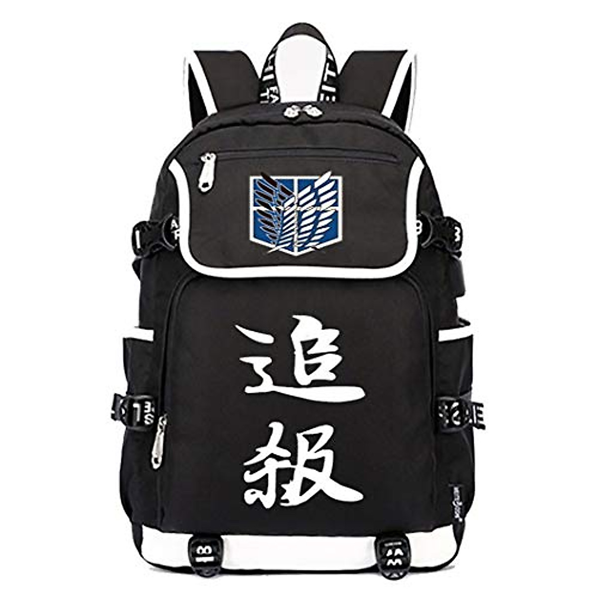 WANHONGYUE Attack on Titan Anime Cosplay Schoolbag Rucksack 15.6" Laptop Backpack with USB Charging Port Black / 2