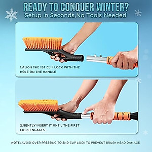 EcoNour 27" Aluminum Snow Brush with Ice Scrapers for Car Windshield and Window | Car Snow Scraper and Brush with Ergonomic Foam Grip Winter Accessories (Orange)