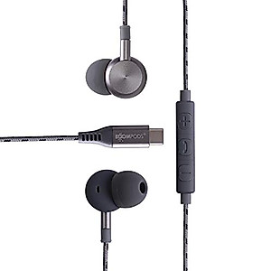 BoomPods Digibuds USB-C Headphones - Best in-Ear Digital Earbuds with USBC Type Connector, Fabric Braided Cable, Sweatproof, Wired Inline Controls for Seamless Entertainment (Graphite)