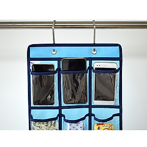 NIMES Hanging Closet Underwear Sock Jewelry Storage Over The Door Classroom Cell Phone Calculator Organizer Clear Pockets (BLUE-12 & 9 POCKETS PACK)