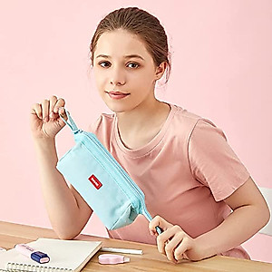 CICIMELON Pencil Case Large Capacity Pencil Pouch Pen Bag for School Teen Girl Boy Men Women (Blue)