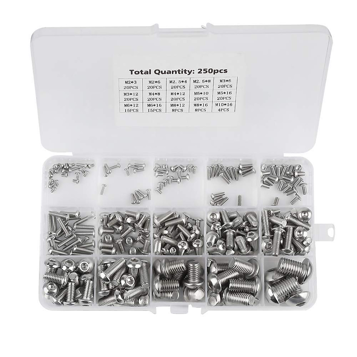 ZXY-NAN Screws Set, 250pcs M2/ M2.5/ M3 /M4/ M5/ M6/ M8/ M10 Machine Screws Set for Laptop/Keyboard/Phone/PC