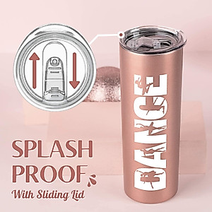 Onebttl Dancer Gifts for Girls, Teens, Her - Dance - 20oz/590ml Stainless Steel Insulated Tumbler with Straw, Lid - Dance Themed Recital Gifts for Women - (Rose gold)