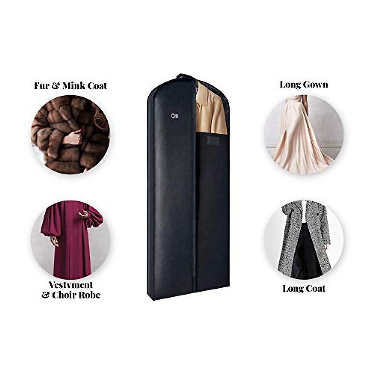Luxury Storage Garment Bag for Long Coat, Fur, Mink, Gown, Vestment and Choir Robe | 60 Inch + 5 Inch Gusset Cover | Heavy Duty, Hanging, Breathable, Foldable Travel and Wardrobe Clothes Protector