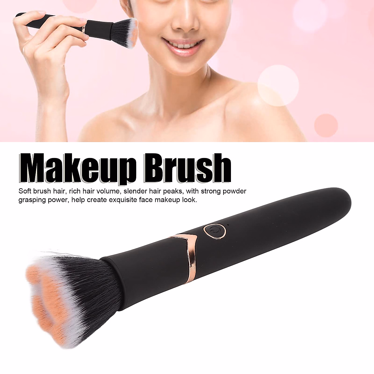 Electric Makeup Brush, 10 Gears Vibration Massage Brush, Works with, Concealer or Blush, Rechargeable Adjustable Loose Powder Brush Black