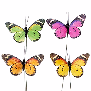 Berfutall- Feather Butterfly Decorations Set of 12 with Wire Butterflies for Crafts Decorative Monarch Butterfly 4.7×2.7in Home Garden Decoration
