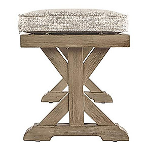 Signature Design by Ashley Beachcroft Patio Farmhouse Outdoor Upholstered Dining Bench, Beige