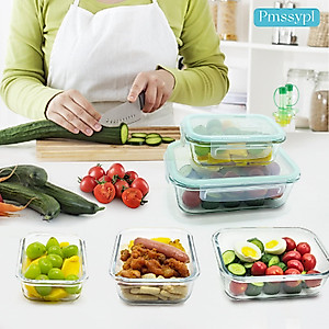 Pmssypl 3 Piece Glass Food Storage Container Set Sealed Reusable Pantry Kitchen Storage Container Glass Lunch Prep Container Lunch Box, Microwave, Refrigerator and Dishwasher.