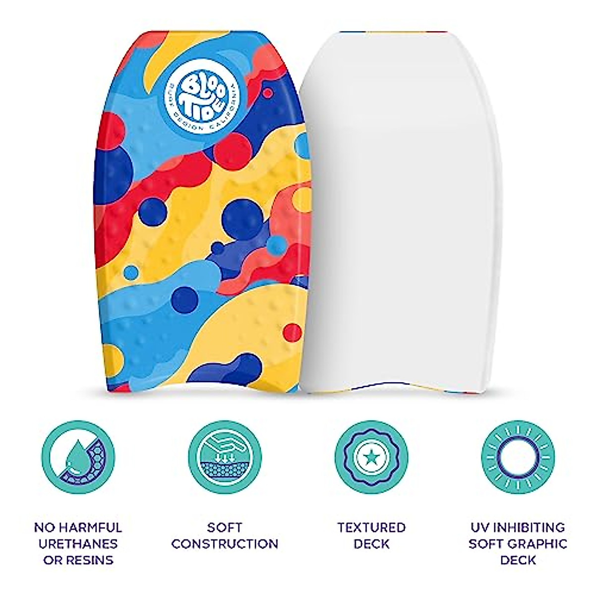 Bloo Tide 22in Mini Bodyboard // Foam Wax Free Soft Kickboard Bodyboard for Adults and Kids of All Levels