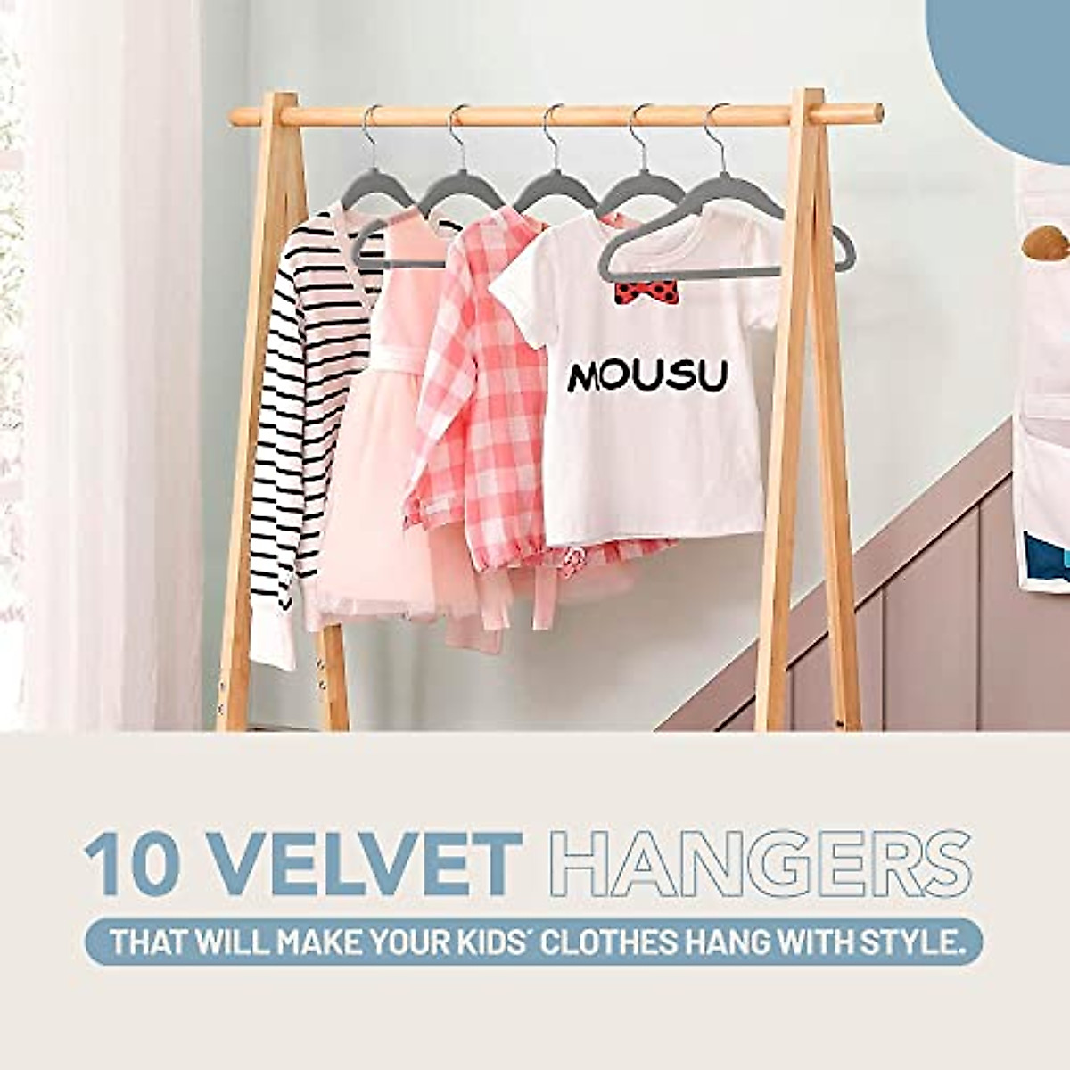 Clothes Hangers - Children's Hangers - Gray Colour Model - 10 Unit Pack - 7.9 x 13.8 in Dimensions - Non-Slip - Velvet Hangers - Awenn Accessories