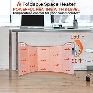 Portable Space Heater for Office and Home, Foldable, Quiet Floor Foot Warmer Under Desk for Leg and Feet, Personal Electric Panel Space Heater with Thermostat and Timer, with Auto Shut Off