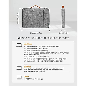 Inateck 13-13.5 Inch 360 Protective Laptop Sleeve Carrying Case Bag Compatible with 13 Inch MacBook Air/Pro M2/M1 2022-2012, 14 Inch MacBook Pro M1 2021 M2 2023, Surface Pro X/9/8/7/6/5/4/3, Gray