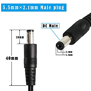 GINTOOYUN 2 PCS DC Y Splitter Power Cable 18AWG DC 5.5MM x 2.1MM Male to Dual DC 5.5MM x 2.1MM Male Supply Splitter Cable for LED Light Bar CCTV Security Cameras etc(1FT)