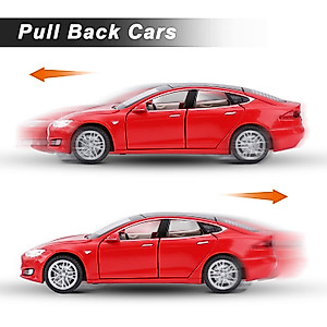 SASBSC Toy Cars Model S Die Cast Metal Model Cars with Door Open Light and Sound Pull Back Car Toys for Boys and Girls 3-12 Years Old