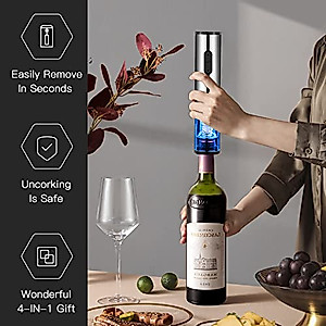 VIDYSUFYR Electric Wine Bottle Opener Set- Silver, Automatic Wine Bottle Opener with Led Light, Rechargeable Corkscrew Kit with Aerator，Foil Cutter，Stoppers