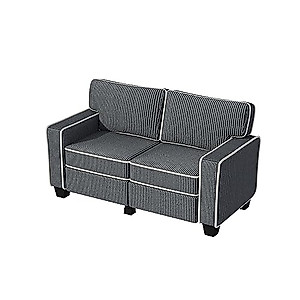 FANYE Gray 2 Accent Deep Cushions Seaters Plastic Legs Loveseat Double Couch with Storage, Modern Corduroy Upholstery Sofa Love Seat W/Square Armrest for Home Office Apartment Small Space Living Room