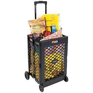 Mount-It! Mesh Rolling Utility Cart, Folding and Collapsible Hand Crate on Wheels, 55 Lbs Capacity