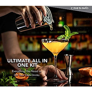4pc Boston Cocktail Shaker Set - Bartender Kit with Martini Drink Shaker & Cocktail Set Bar Accessories: 28oz / 18oz Martini Shaker, Strainer, Jigger & Recipe Guide - Cocktail Mixer Bar Set - Cresimo