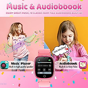 Waterproof Smart Watch for Kids 3-10 Years Old with 1.44'' Touch Screen 24 Puzzle Games 10 Audio Books Camera Music Video Player 13 Alarm Clocks Pedometer Flashlight Birthday Gift for Boys Girls