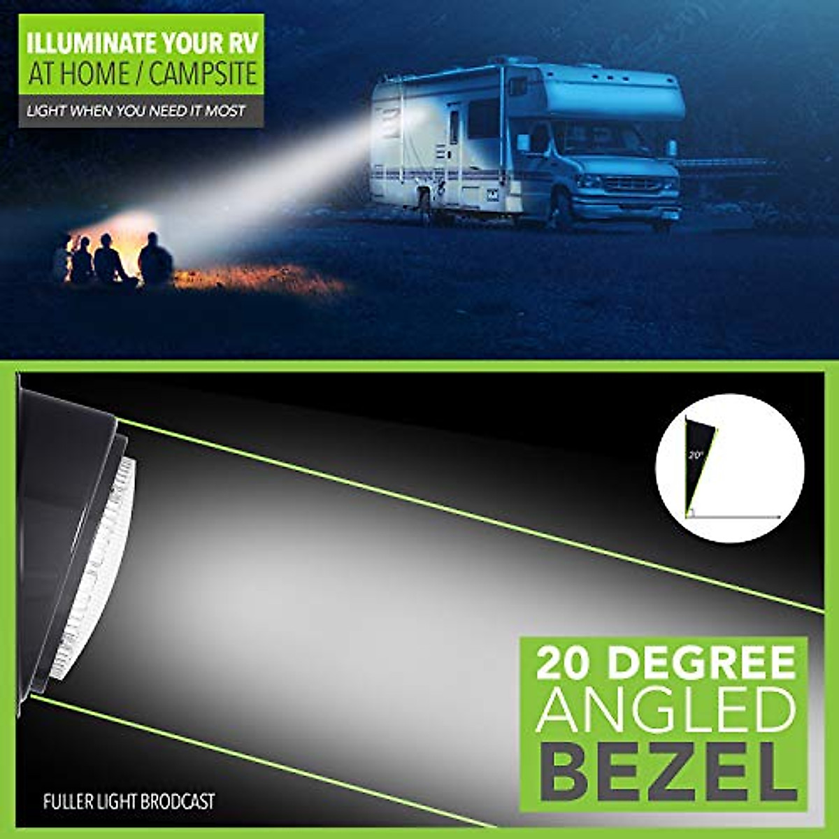 Leisure LED RV Trailer Camper 5th Wheel Black 8.5" Round Scare Porch 12V LED Light 600 LM with Angled Bezel (LED Light with Angle Bezel Black)