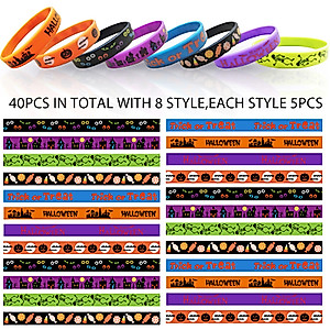 GuassLee Kids Halloween Party Favors Rubber Bracelets, 40pcs Halloween Silicone Wristbands and Cards for Kids Halloween Trick or Treat Gifts, Halloween Giveaways, Halloween Goodie Bag Fillers Supplies
