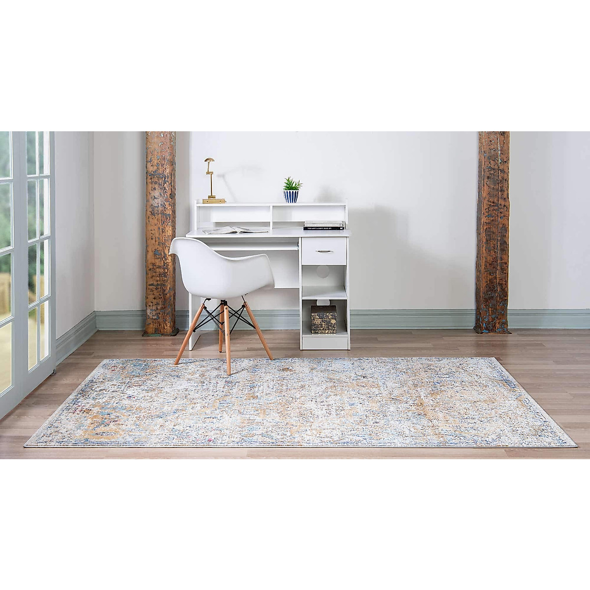 Unique Loom Augustus Collection Rustic Traditional, Bohemian Area Rug, 3' 3" x 5' 3", Tan/Blue